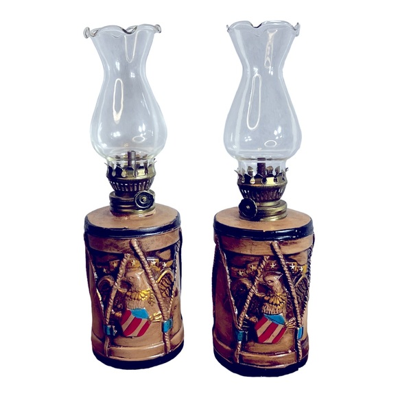 Enesco | Accents | Vintage Ceramic American Flag Eagle Oil Lamp Pair ...
